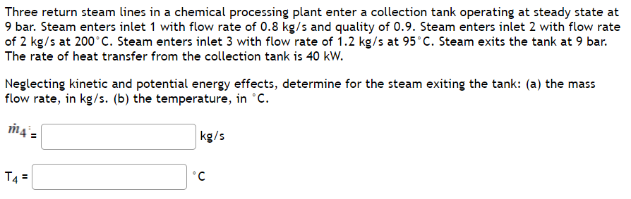 Solved Three return steam lines in a chemical processing | Chegg.com