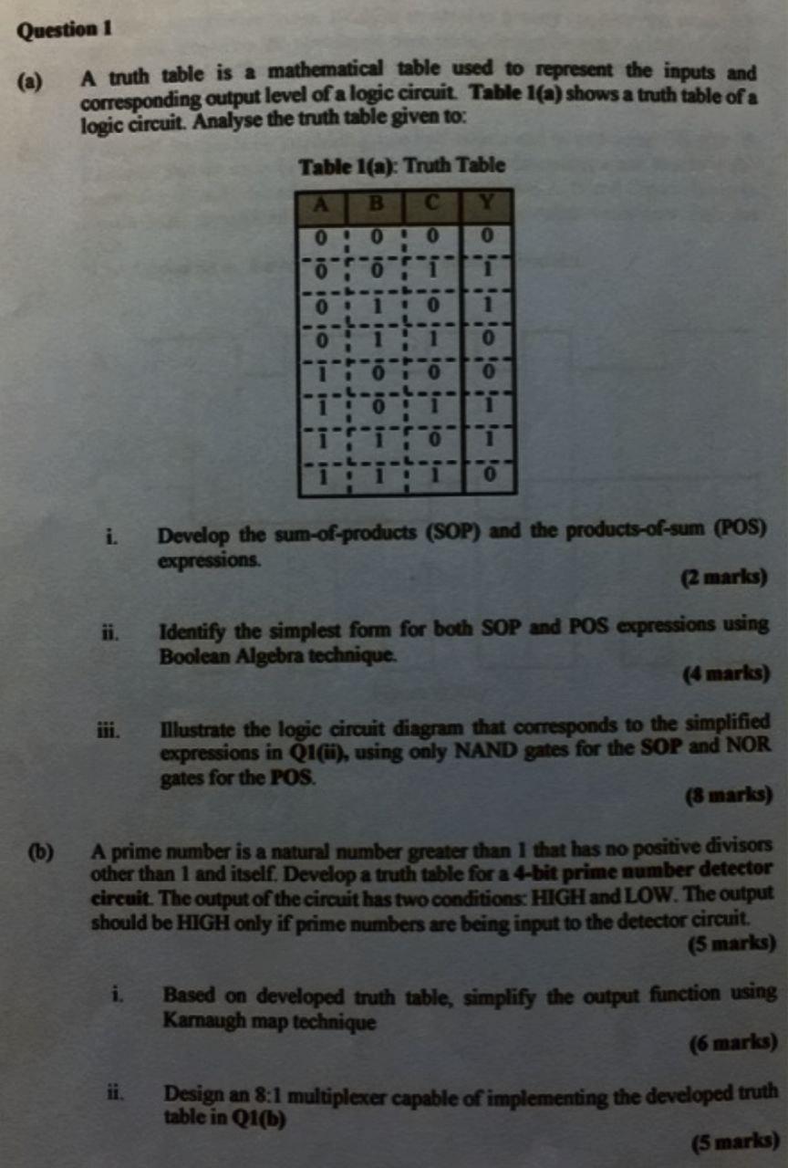 Solved Question 1 (a) A truth table is a mathematical table | Chegg.com