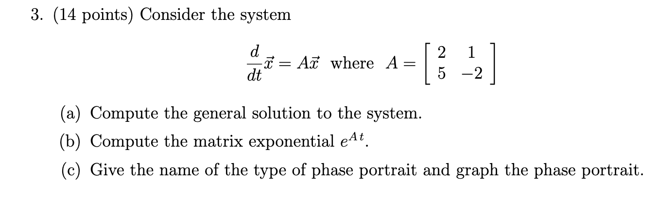 Solved 3. (14 points) Consider the system d T = AT where A= | Chegg.com
