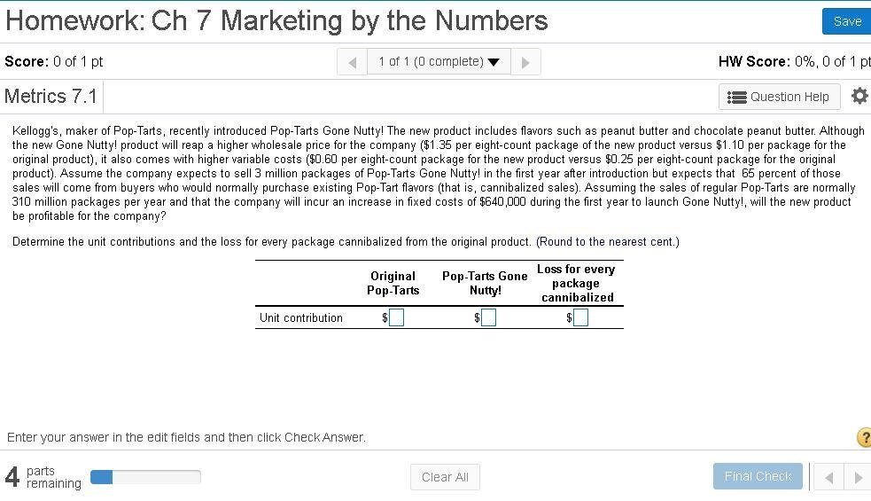 Solved Homework: Ch 7 Marketing by the Numbers Save Score: 0 | Chegg.com