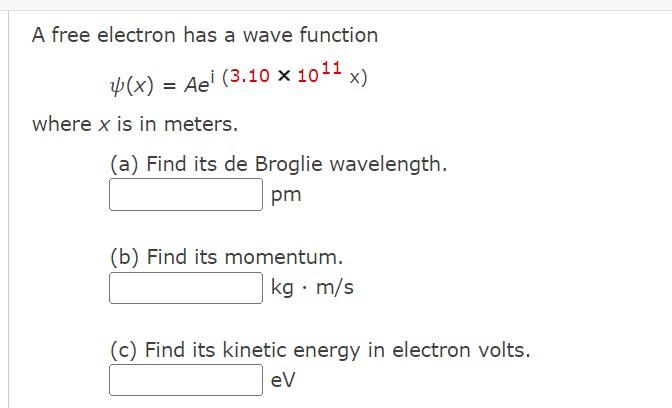 Solved A free electron has a wave function | Chegg.com