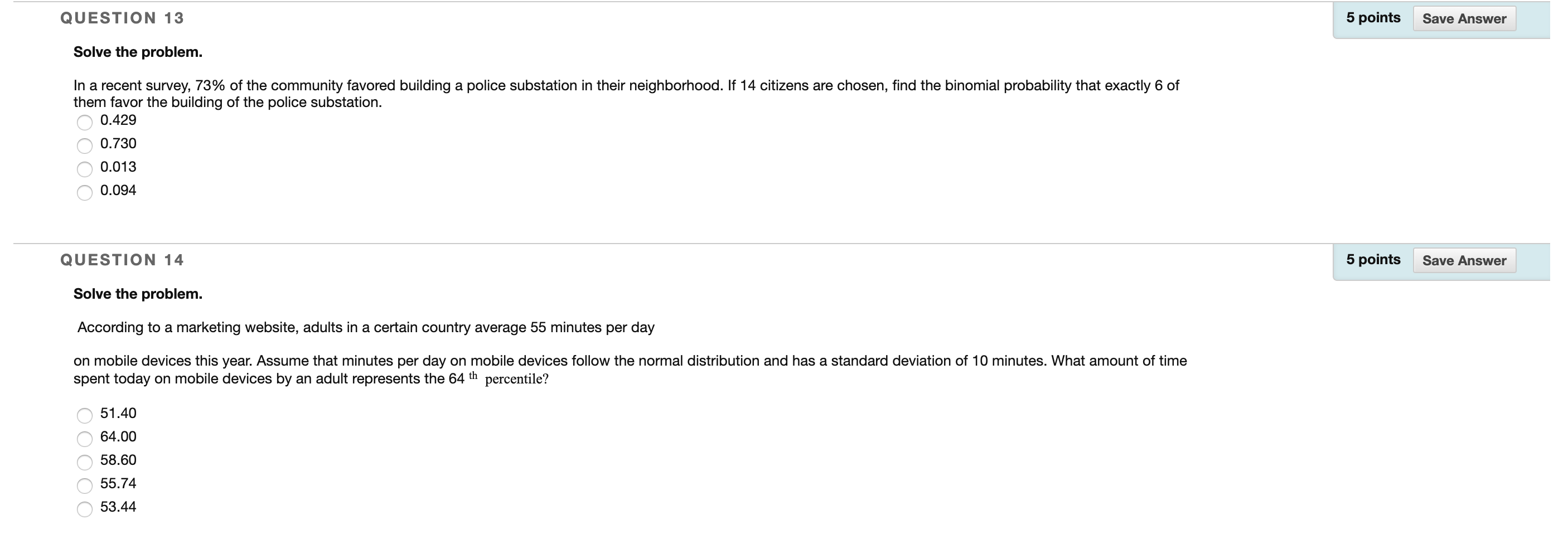 Solved QUESTION 13 5 points Save Answer Solve the problem. | Chegg.com