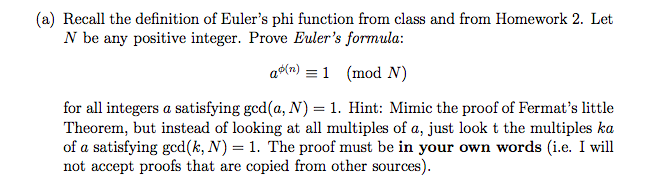 Solved (a) Recall the definition of Euler's phi function | Chegg.com