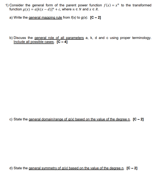 Solved Consider the general form of the parent power | Chegg.com