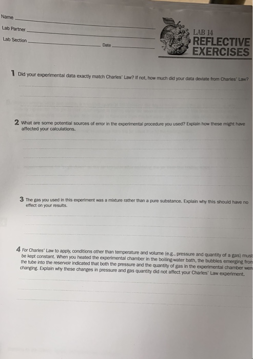 Name LAB 14 REFLECTIVE EXERCISES Lab Partner Lab | Chegg.com
