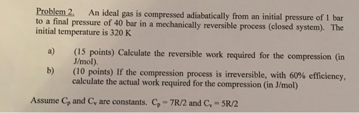 Solved Problem 2. An ideal gas is compressed adiabatically | Chegg.com
