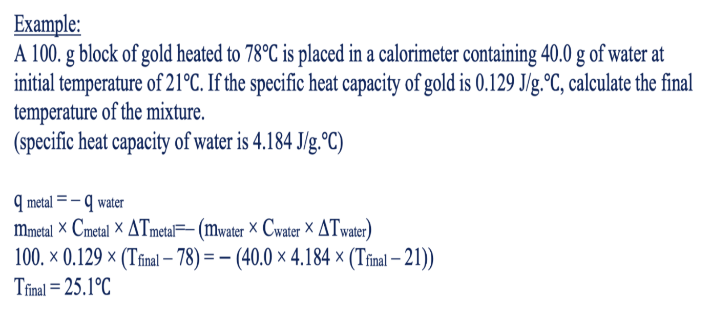 Solved Example: A 100. g block of gold heated to 78°C is | Chegg.com