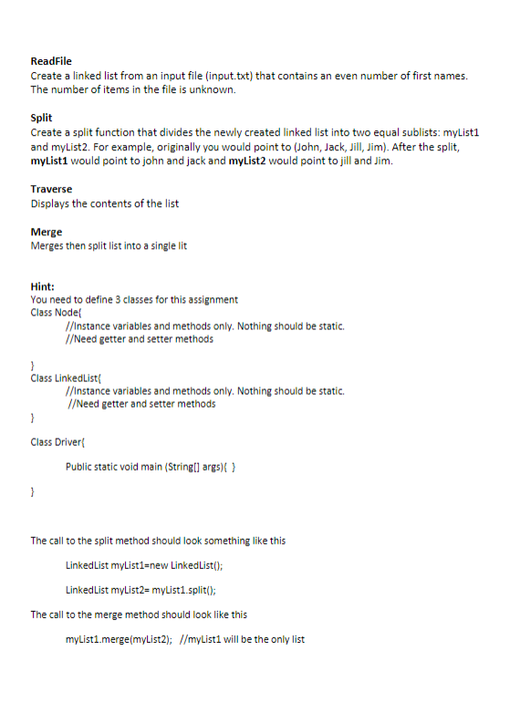 Solved Readfile Create A Linked List From An Input File 5713