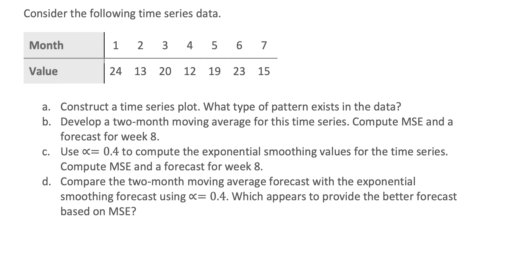 Consider the following time series. a. Construct a | Chegg.com