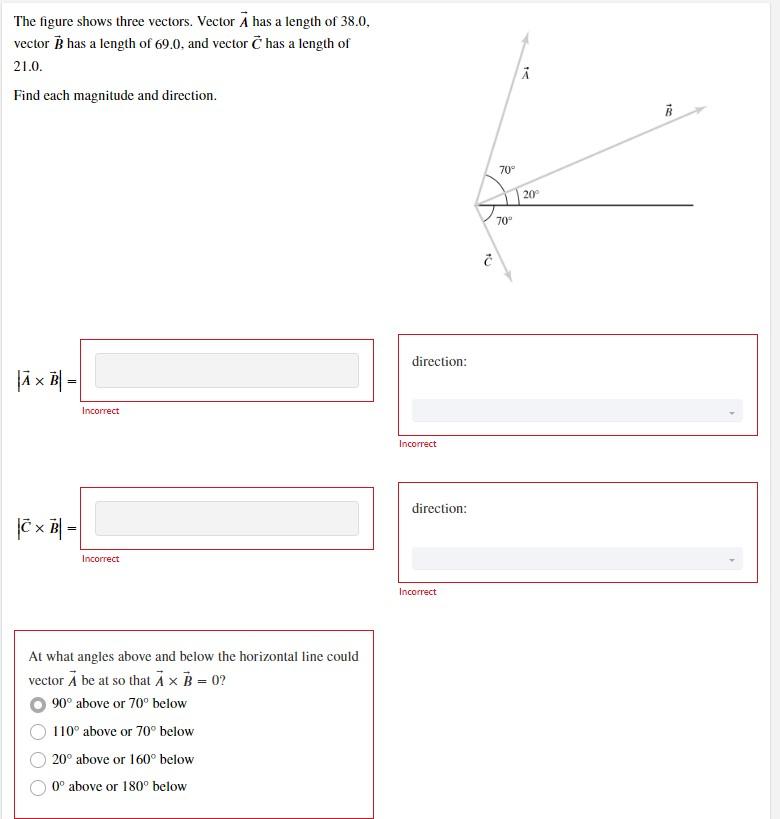 Solved The figure shows three vectors. Vector A has a length | Chegg.com