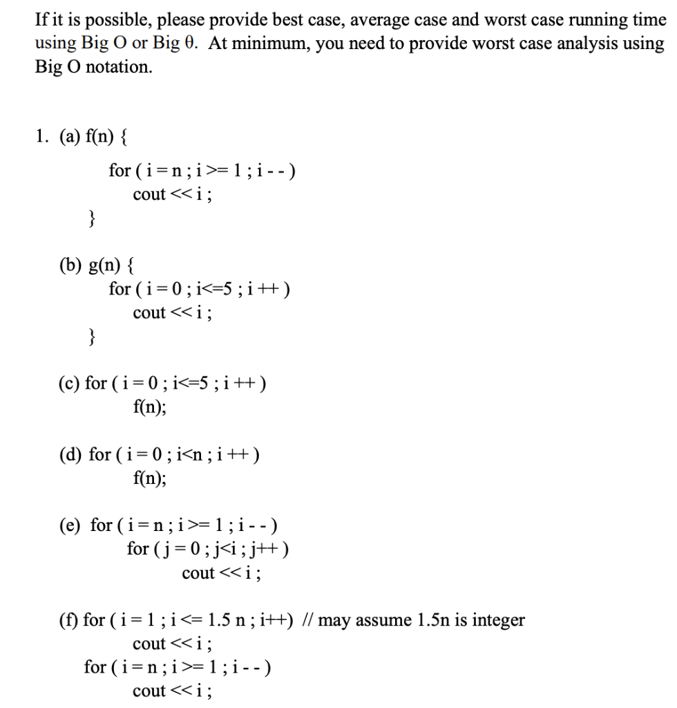 Solved If it is possible, please provide best case, average | Chegg.com