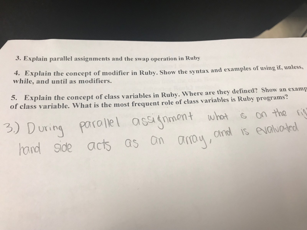 Solved 3. Explain parallel assignments and the swap | Chegg.com