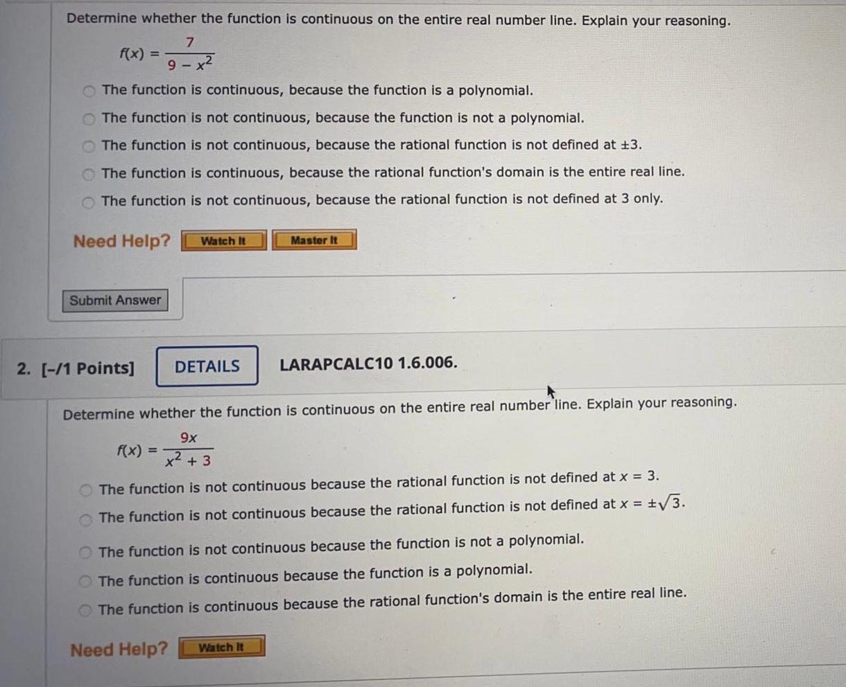 Solved Determine whether the function is continuous on the | Chegg.com