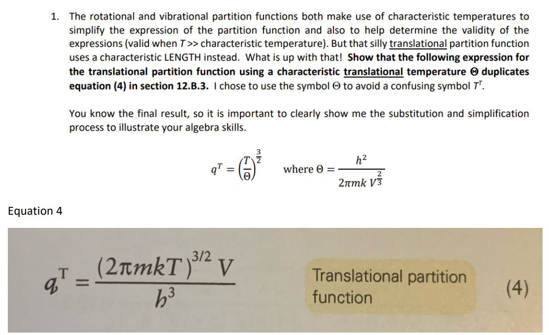 Solved 1 The Rotational And Vibrational Partition Functions