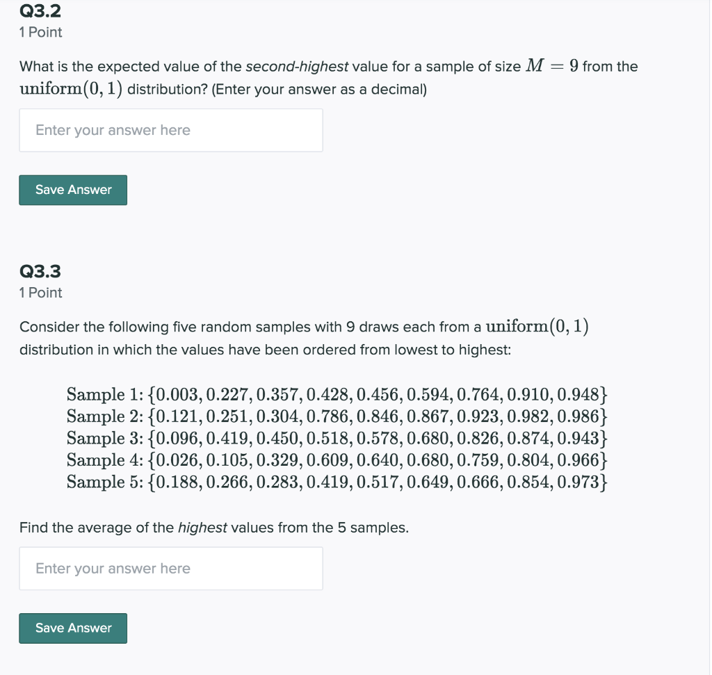 Solved Q3 Random samples from the uniform distribution 4 | Chegg.com