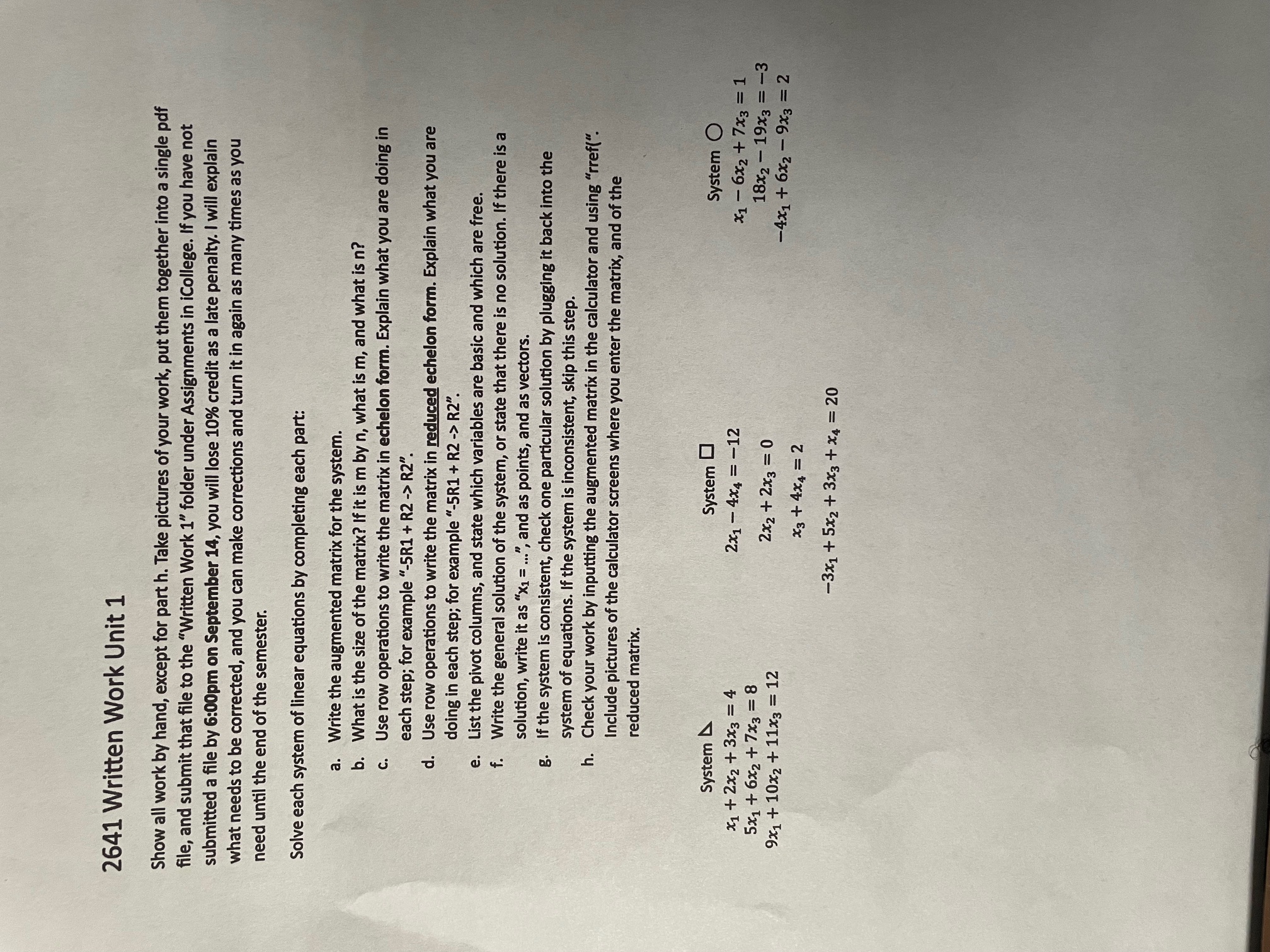 Solved 2641 Written Work Unit 1 Show all work by hand, | Chegg.com