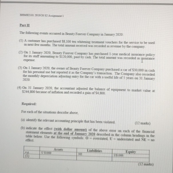 Solved BHM2101 2019/20 S2 Assamme Question 2 (50 marks) Part | Chegg.com