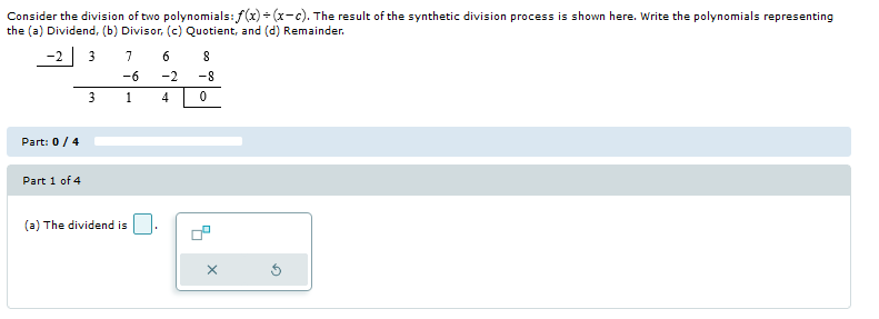 Solved Consider the division of two polynomials: f(x)÷(x-c). | Chegg.com