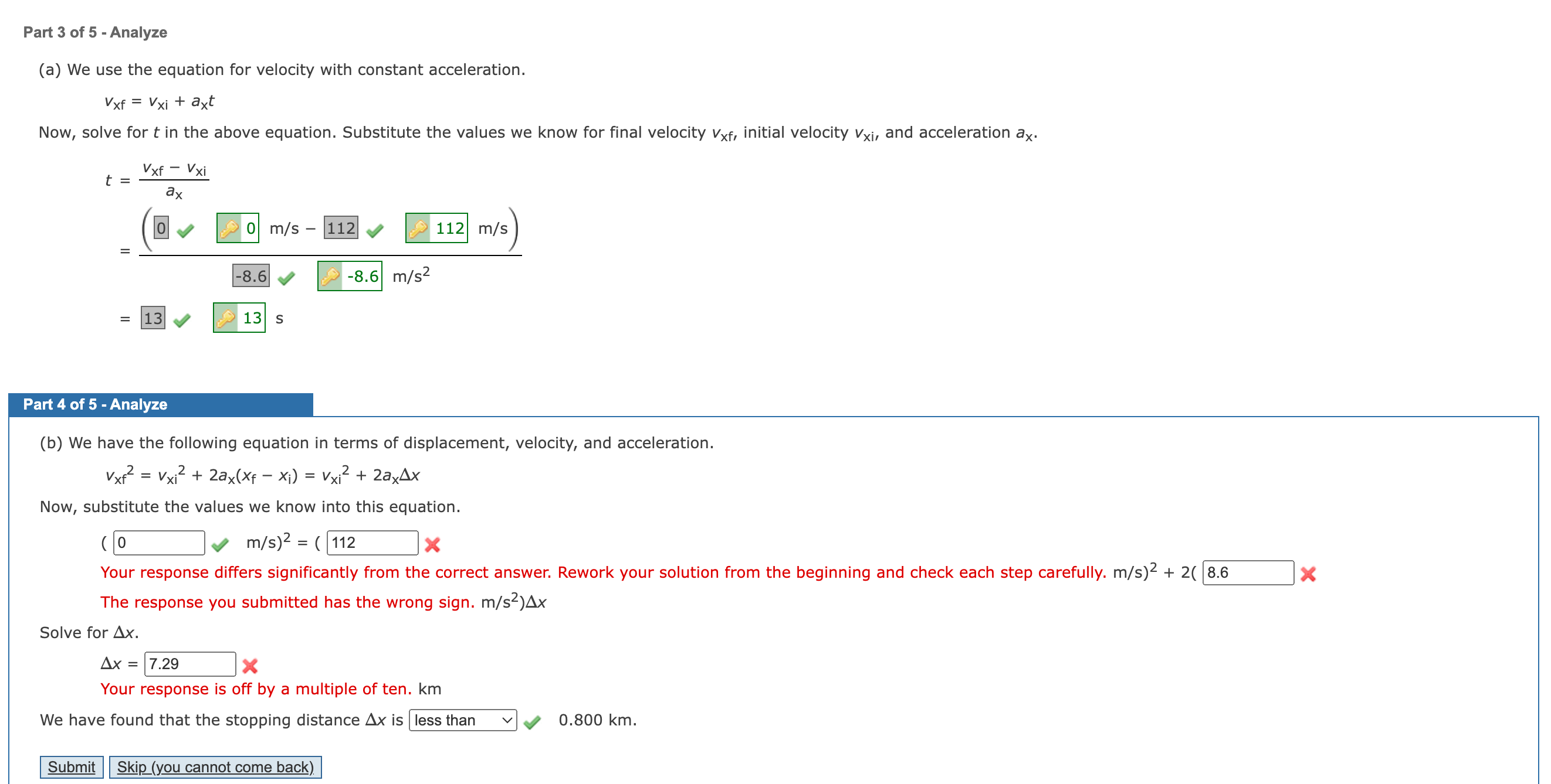 Solved (a) We use the equation for velocity with constant | Chegg.com