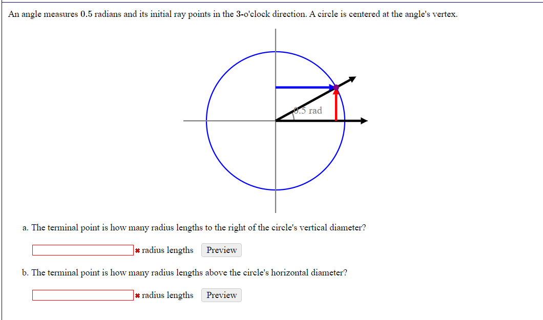 Solved An angle measures 0.5 ﻿radians and its initial ray | Chegg.com