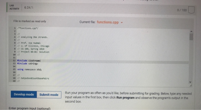 Solved 6.24 Lab07-02: DNA analysis with functions Summary in | Chegg.com