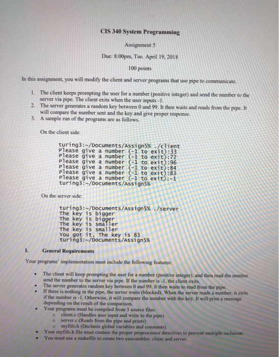 Solved Cis 340 System Programming Assignment5 Due 800pm 8900