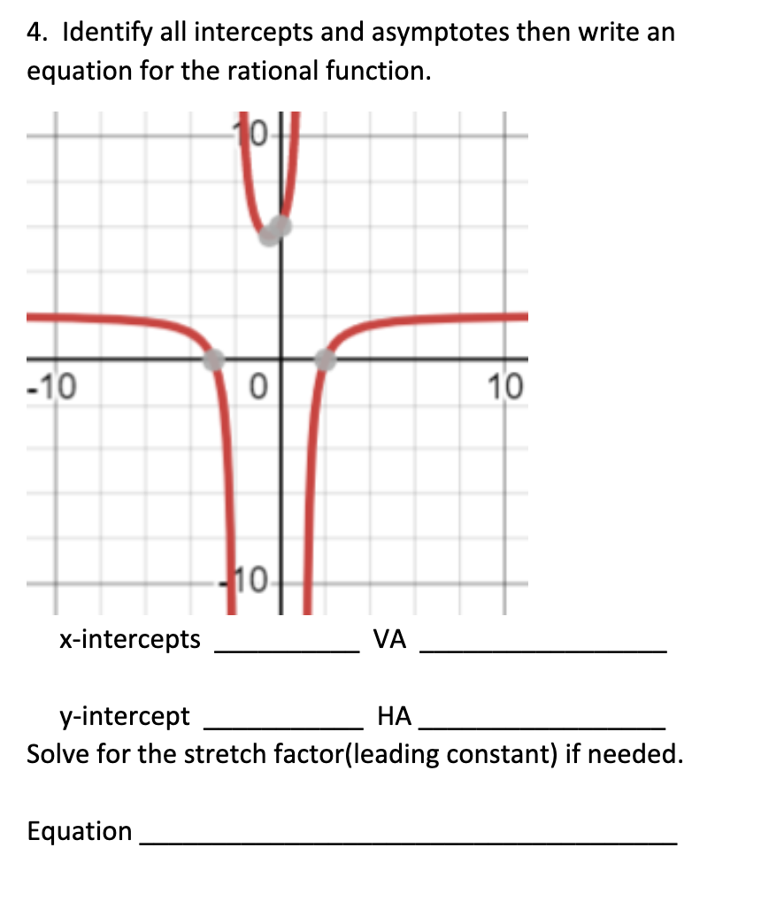 Solved 4. Identify all intercepts and asymptotes then write | Chegg.com
