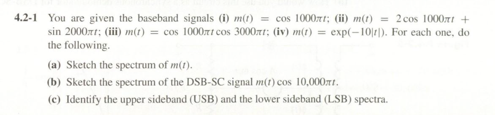 Solved 4.2-1 You are given the baseband signals (i) m(t) = | Chegg.com