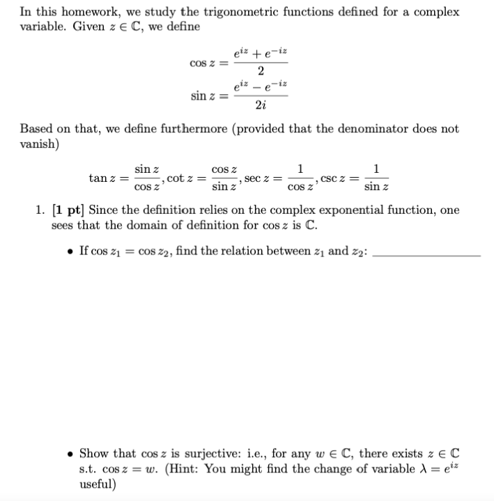 Solved In this homework, we study the trigonometric | Chegg.com