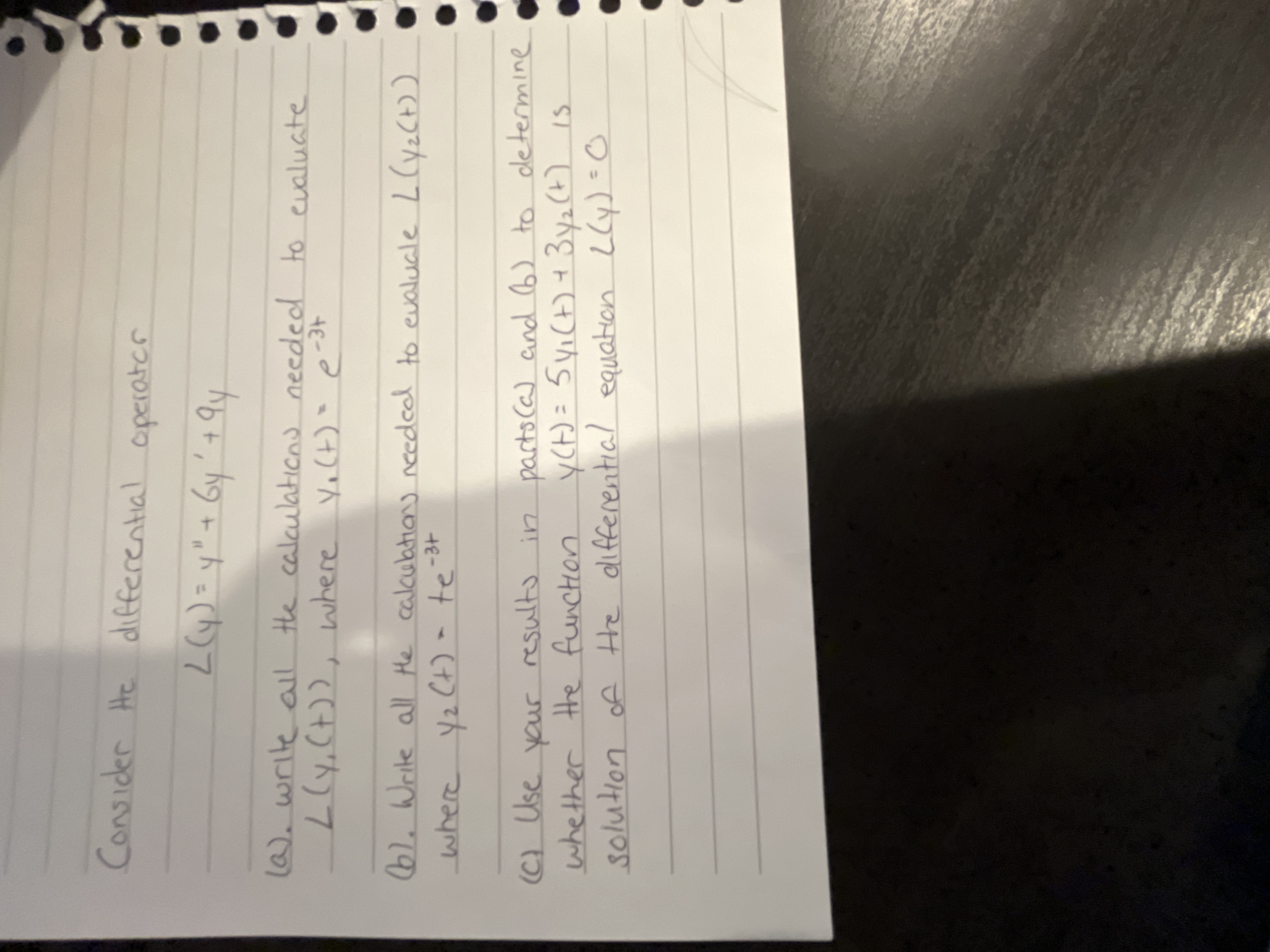 Solved Consider the differential operaterL(y)=y''+6y'+9y(a). | Chegg.com