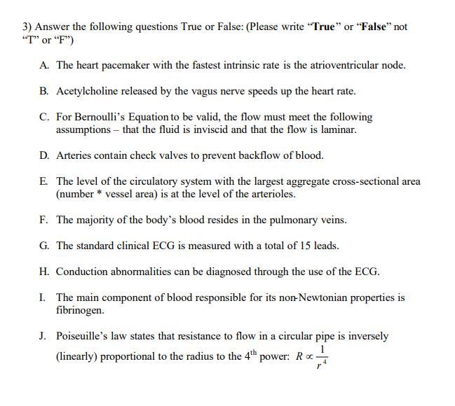 Solved 3 Answer The Following Questions True Or False