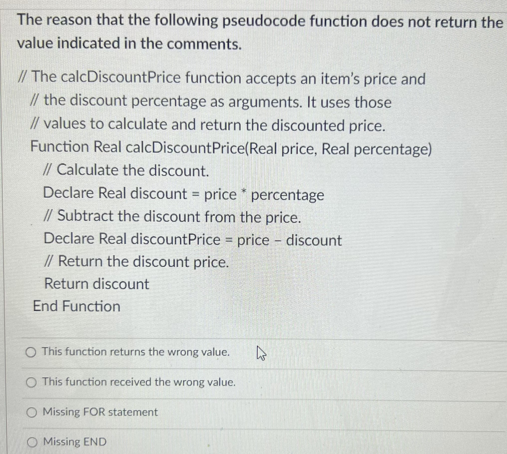 Solved The Reason That The Following Pseudocode Function 6089