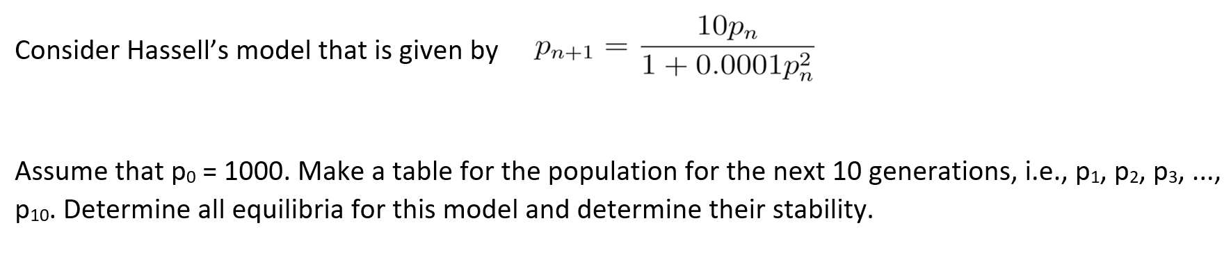 Solved Consider Hassell's model that is given by | Chegg.com