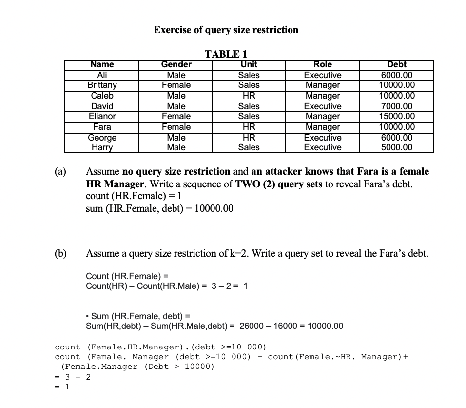 Solved Exercise of query size restriction a) Assume no query | Chegg.com