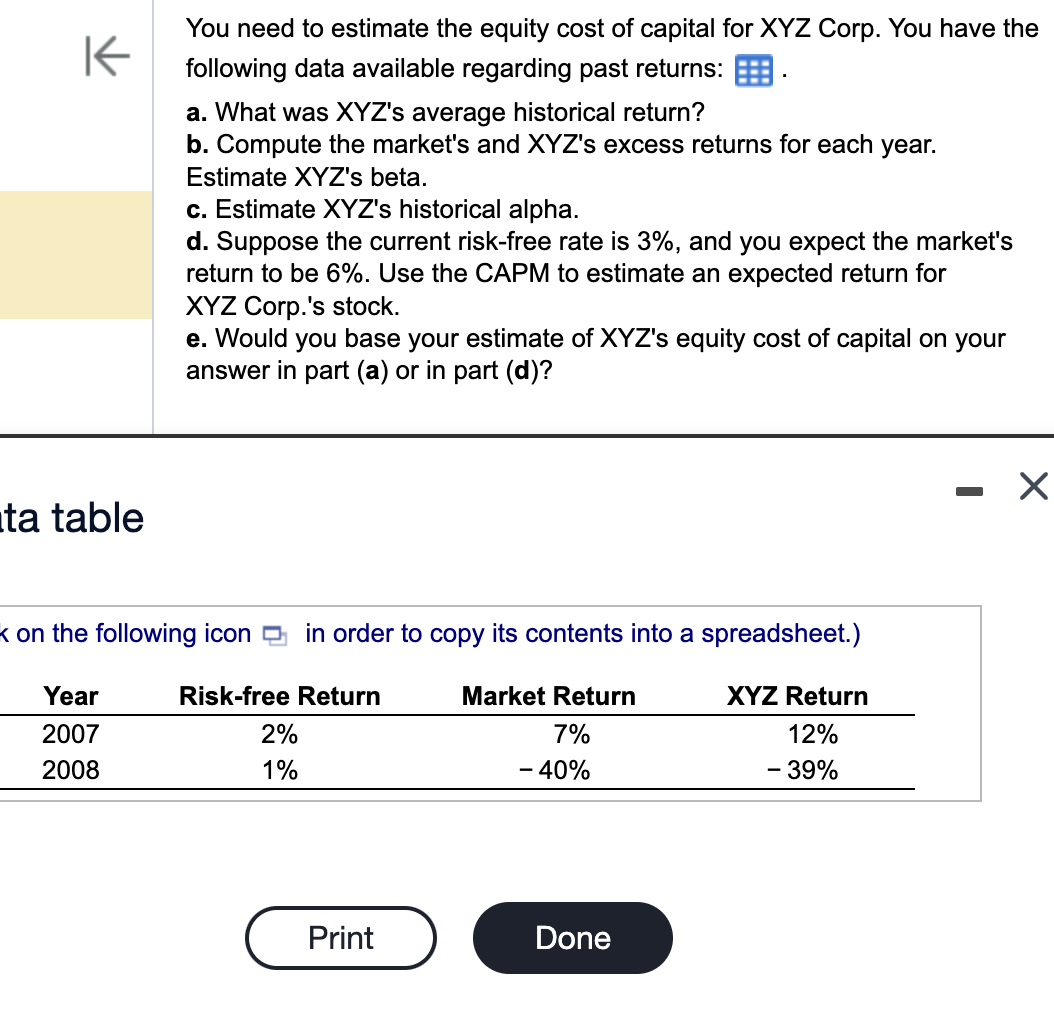 Solved You need to estimate the equity cost of capital for | Chegg.com