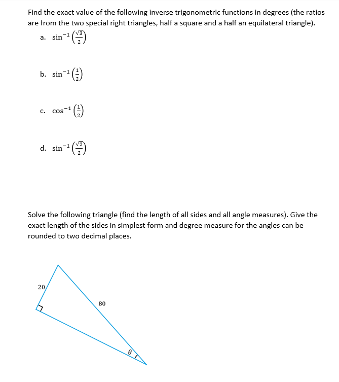 Solved Find the exact value of the following inverse | Chegg.com