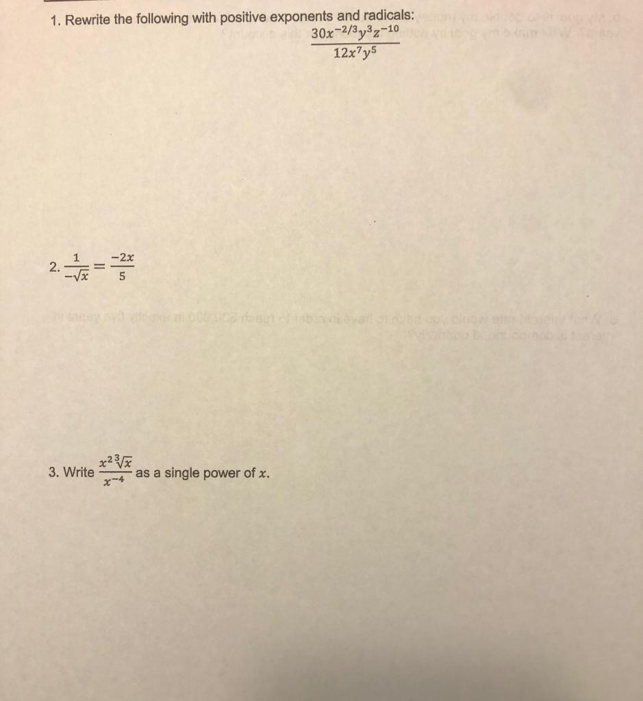 Solved 1. Rewrite the following with positive exponents and | Chegg.com
