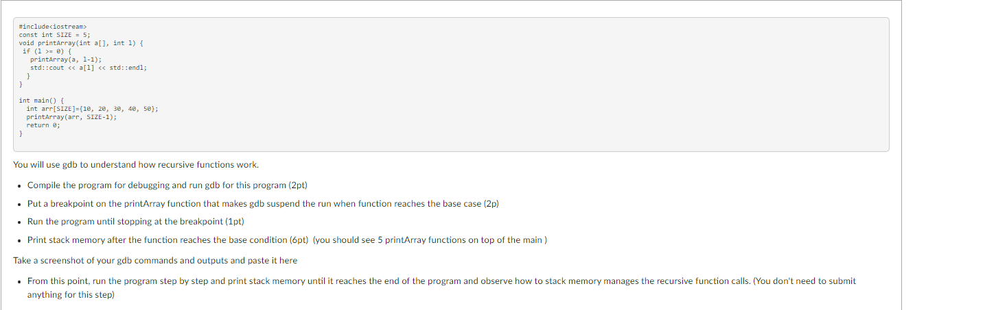 Solved Include Const Int Size 5 Void Printarray Int A[]