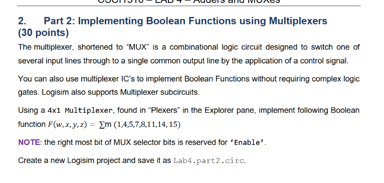 Solved 2. ﻿Part 2: Implementing Boolean Functions using | Chegg.com