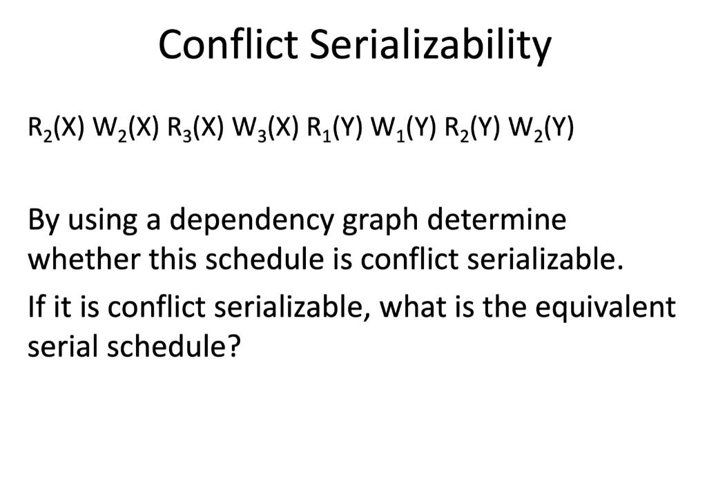 Solved Conflict Serializability R₂(X) W₂(X) R₂(X) W3(X) | Chegg.com