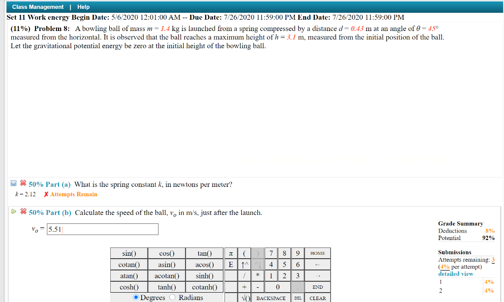 Solved Class Management | Help Set 11 Work energy Begin | Chegg.com