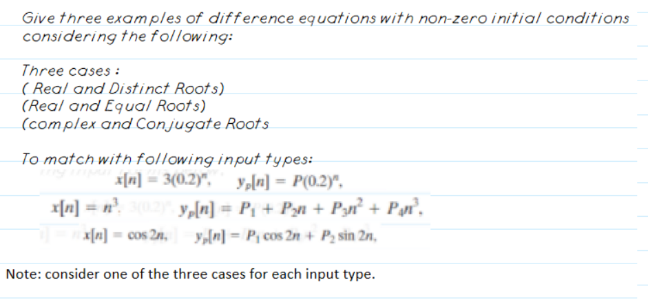 Solved Give three examples of difference equations with | Chegg.com
