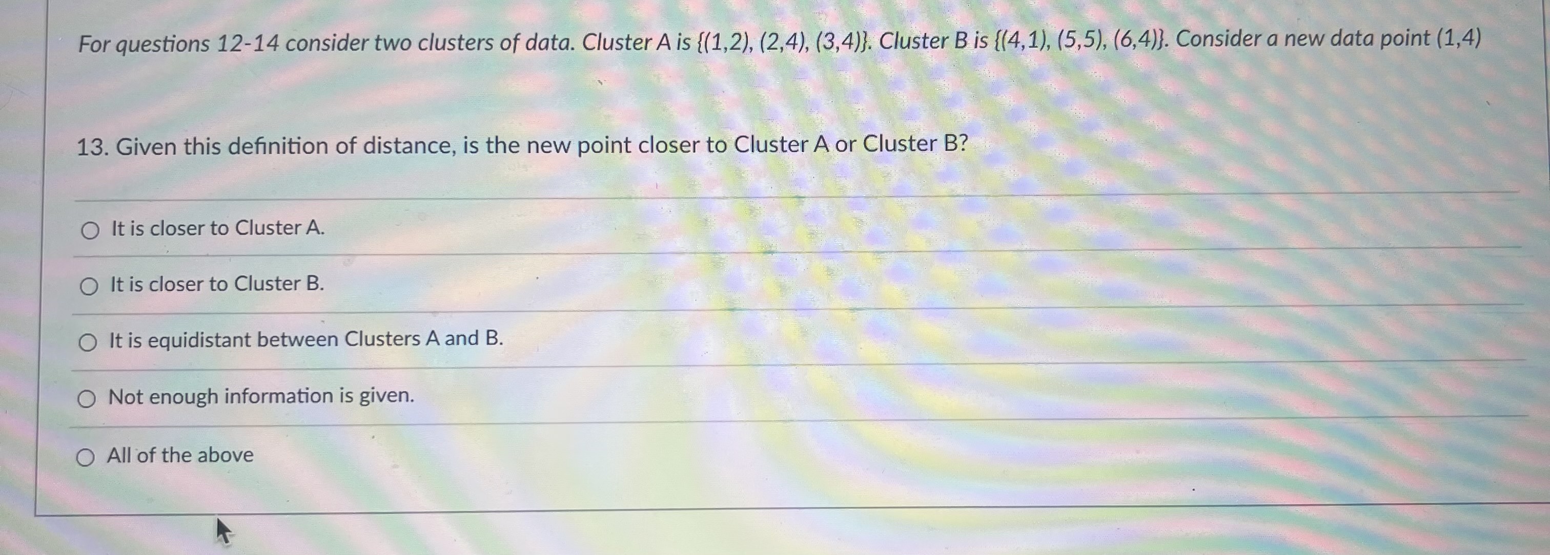 Solved For questions 12-14 consider two clusters of data. | Chegg.com