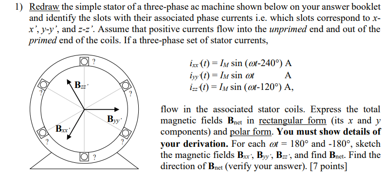 Solved 1) Redraw the simple stator of a three-phase ac | Chegg.com