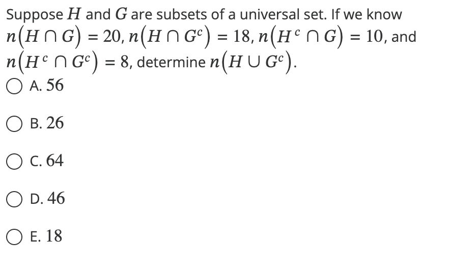 Solved Suppose H ﻿and G ﻿are subsets of a universal set. If | Chegg.com