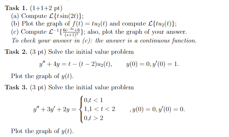 Solved Task 1⋅(1+1+2pt) (a) Compute L{tsin(2t)} (b) Plot the | Chegg.com