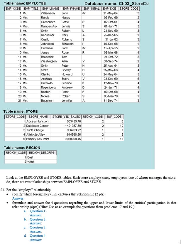 Table Name Employee Database Name Ch03storeco