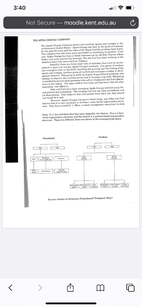 3:40 Not Secure — moodle.kent.edu.au THE APPLE-ORANGE | Chegg.com