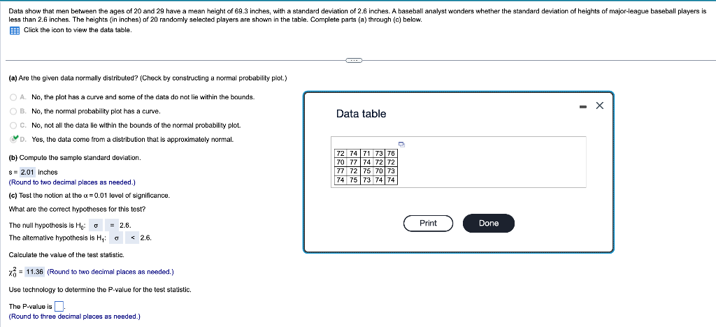 Solved less than 2.6 inches. The heights (in inches) of 20 | Chegg.com