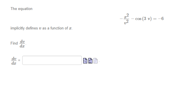 [Solved]: The equation [ - frac{x^{2}}{v^{2}}- cos (3 ma